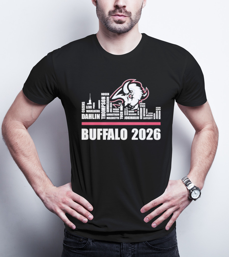 Buffalo Sabres 2026 NHL Ice Hockey Skyline Players City Shape T-Shirt