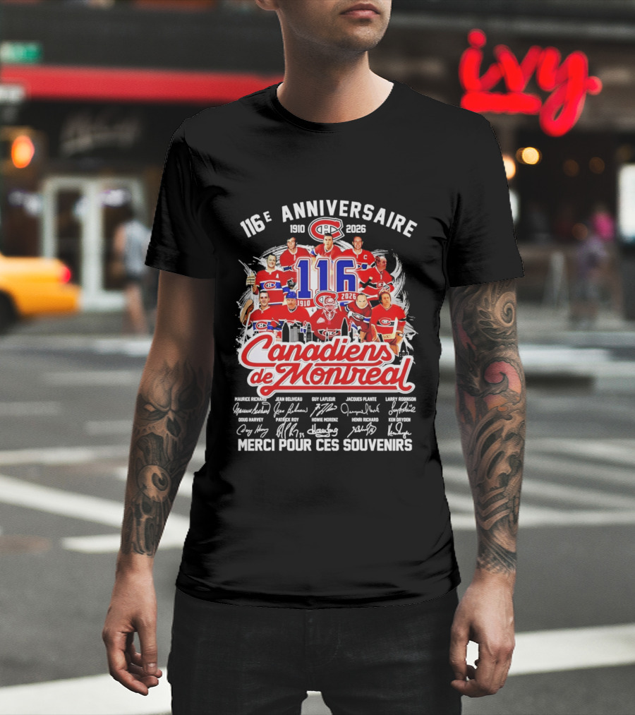 116e Anniversaire Canadiens De Montréal 1910 2026 Merci Pour Ces Souvenirs Signatures T-Shirt