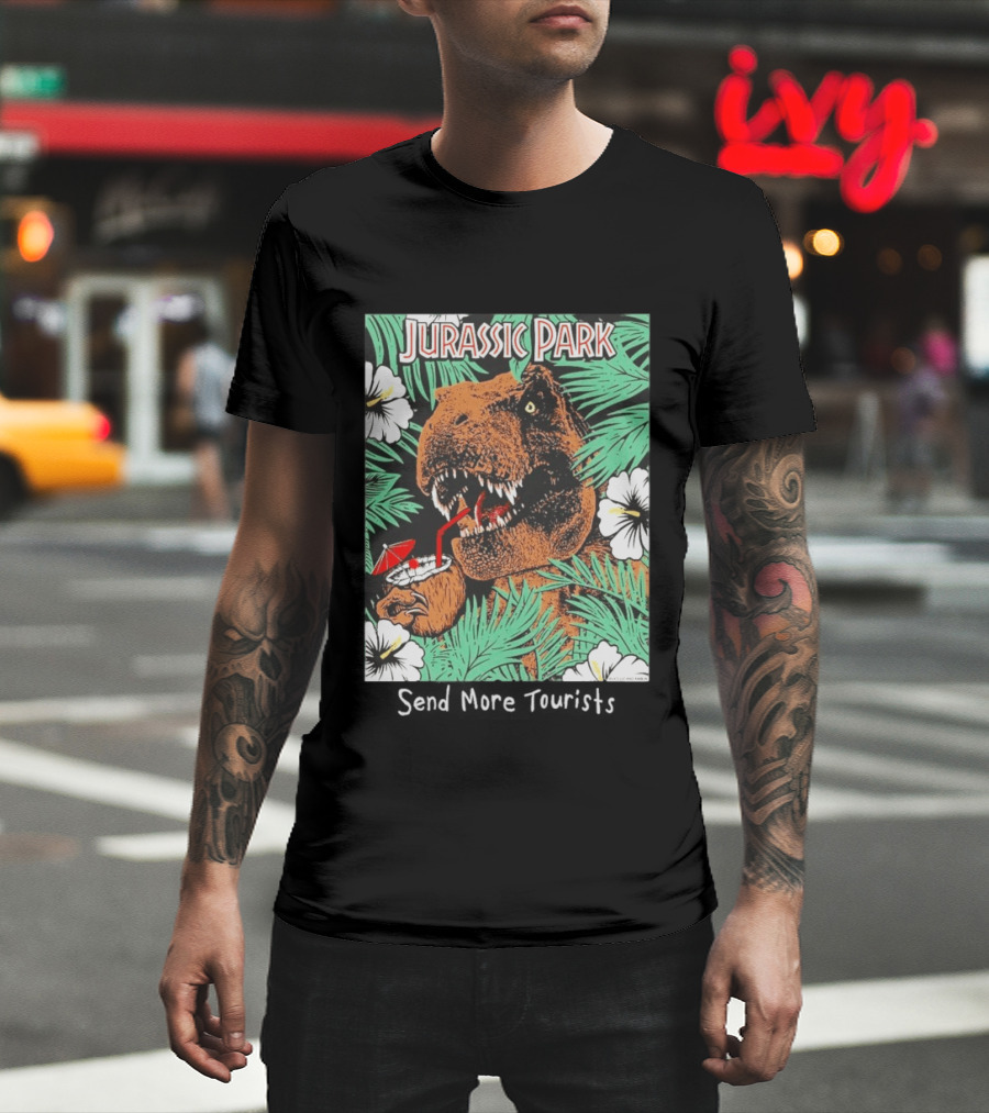 Jurassic Park Send More Tourists Rex Tropical Drink Scene T-Shirt