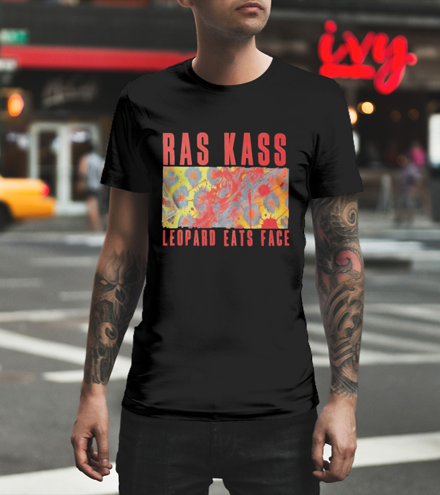 Ras Kass Leopard Eats Face Abstract Art With Blood Splatter And Animal Print T-Shirt
