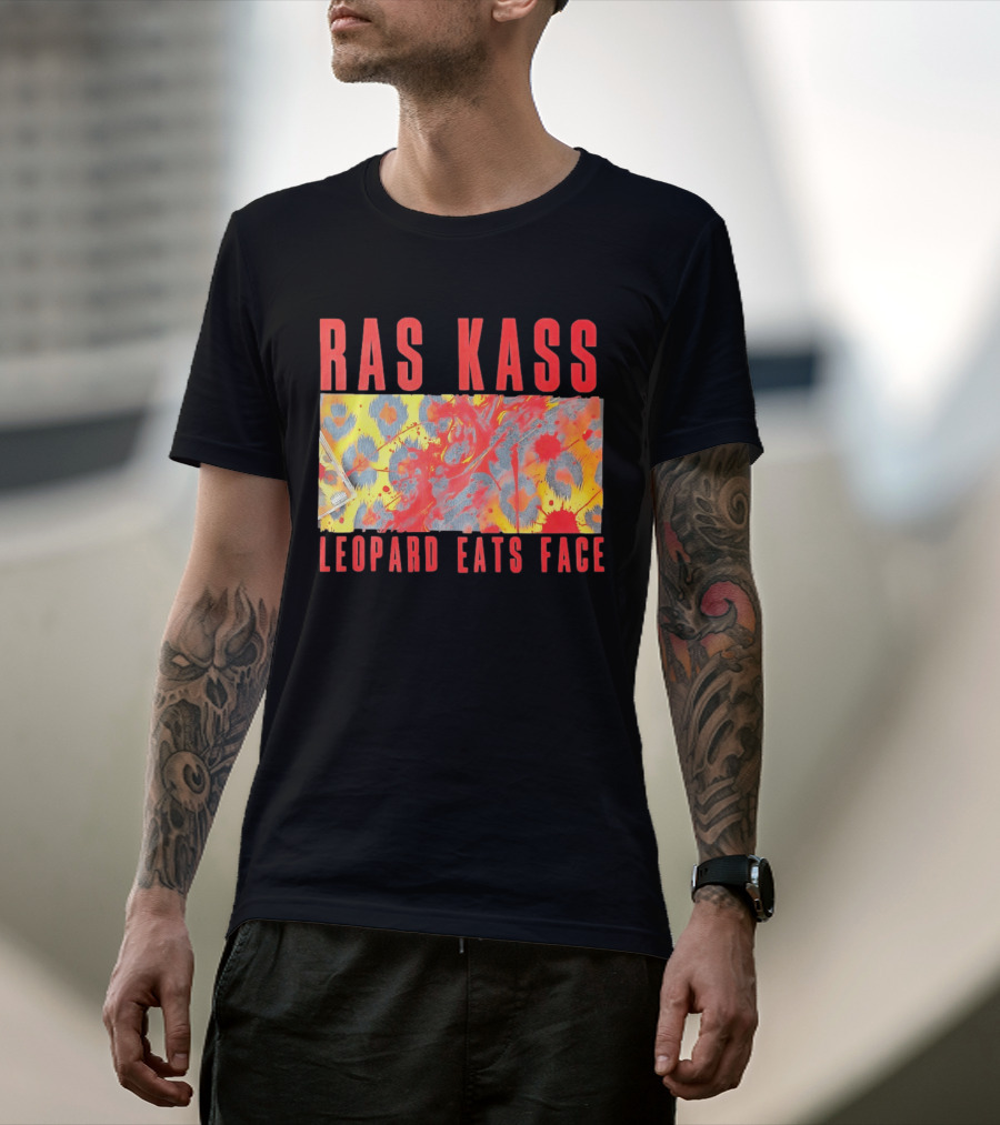Ras Kass Leopard Eats Face Abstract Art With Blood Splatter And Animal Print T-Shirt