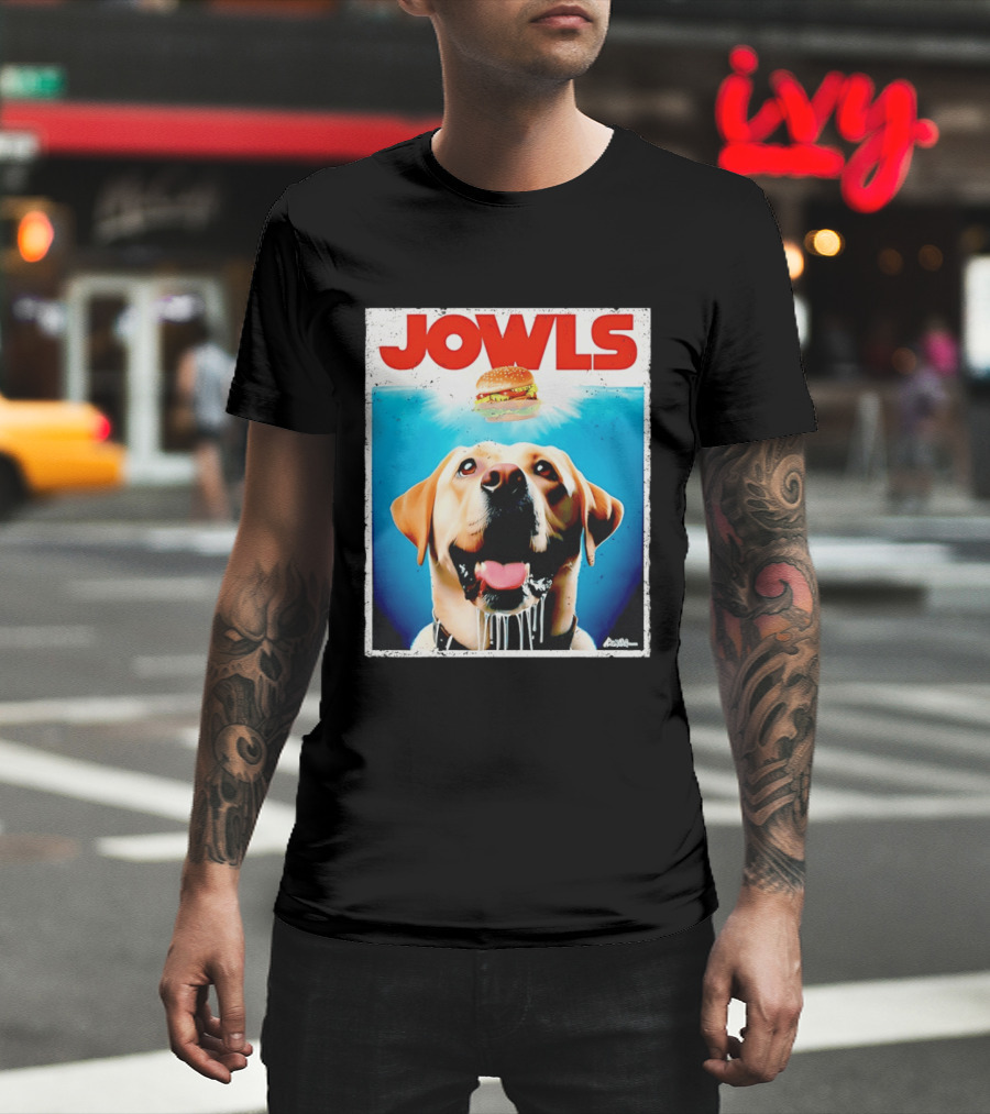Jowls Labrador Dog Looking At Hamburger T-Shirt