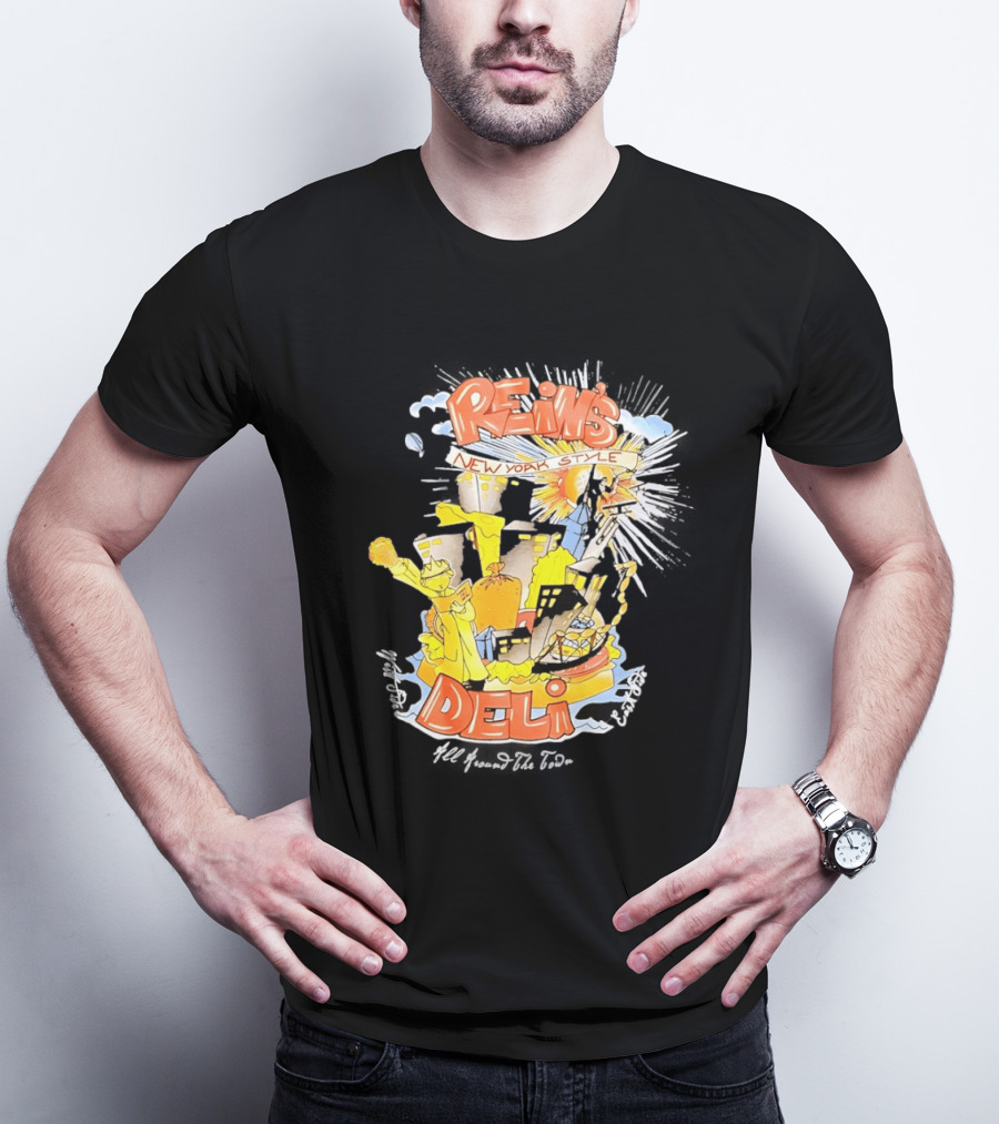 Rein's New York Style Deli Statue Of Liberty Cityscape Explosion T-Shirt