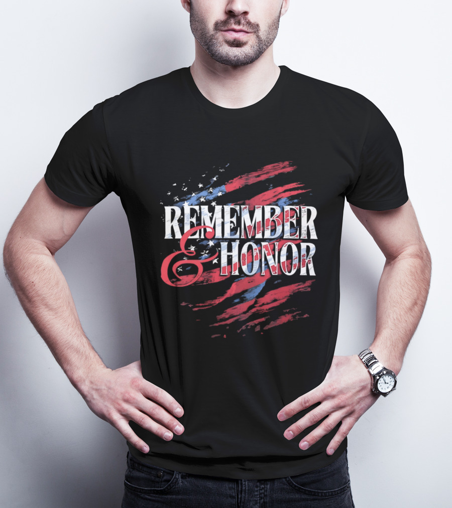 Remember And Honor Patriotic Stars And Stripes Flag T-Shirt