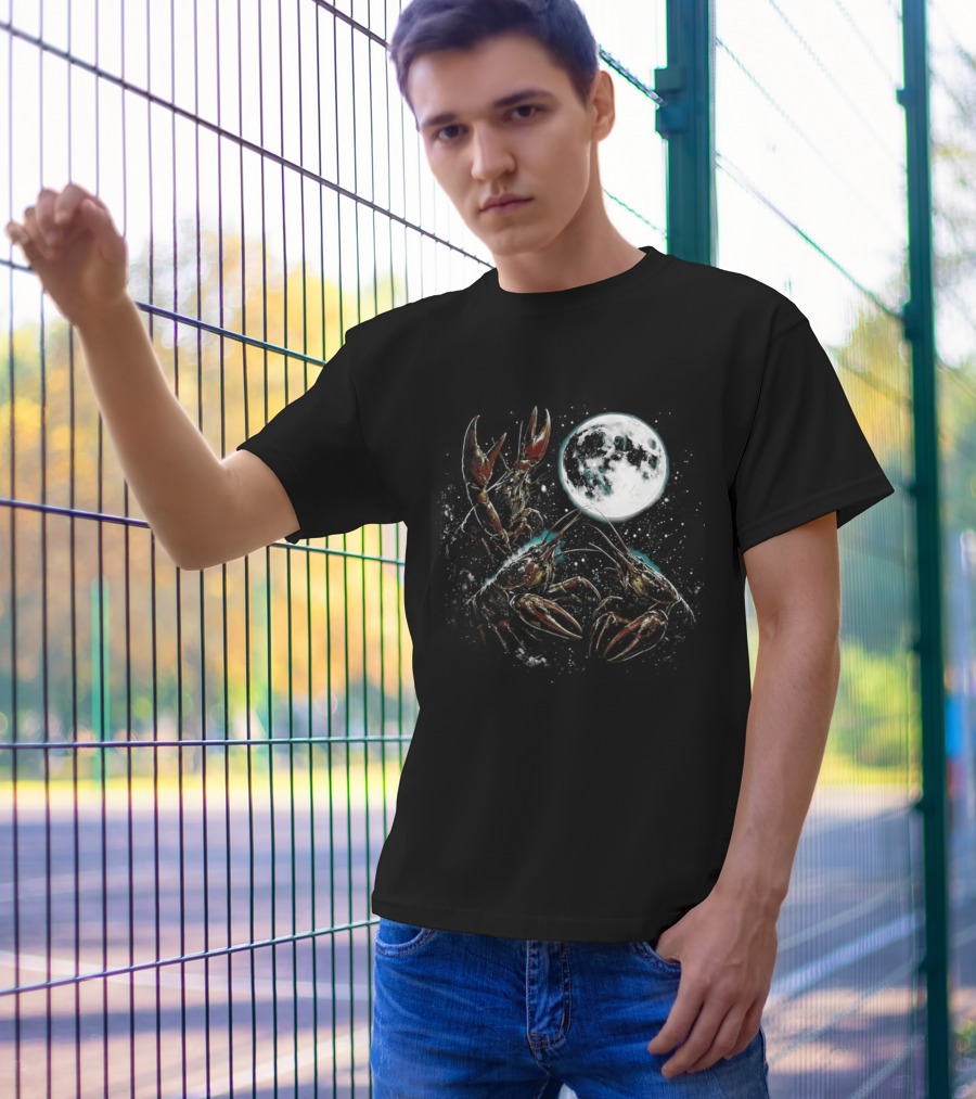 Three Crawfish Moon Galaxy Space Animal Lunar Crawdad Trio T-Shirt