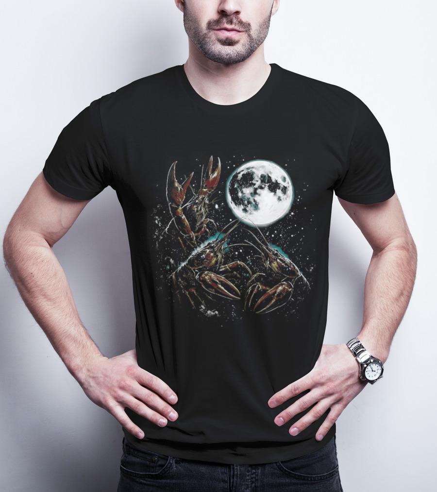 Three Crawfish Moon Galaxy Space Animal Lunar Crawdad Trio T-Shirt