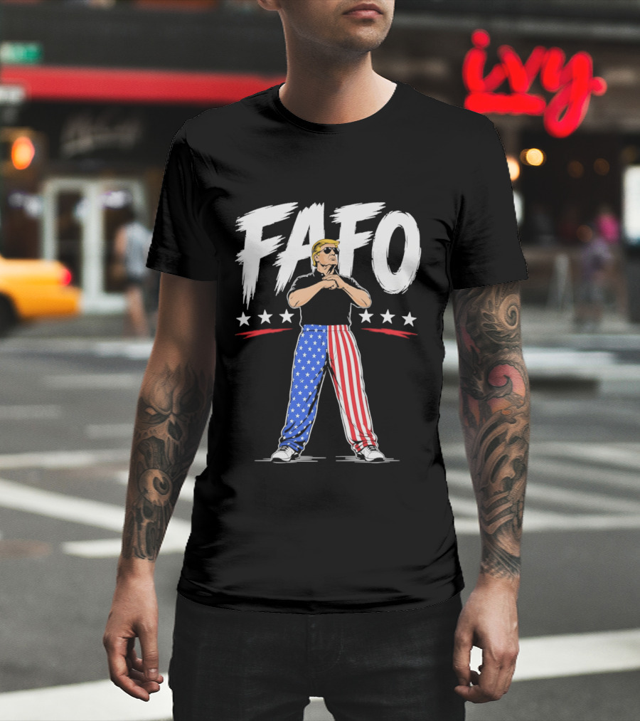 FAFO Patriotic USA Stars Stripes Pants With Figure And Shades T-Shirt