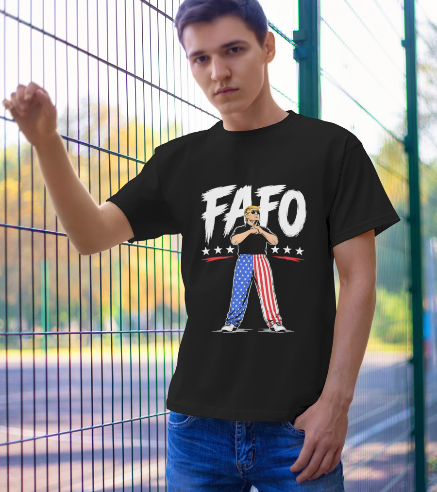 FAFO Patriotic USA Stars Stripes Pants With Figure And Shades T-Shirt