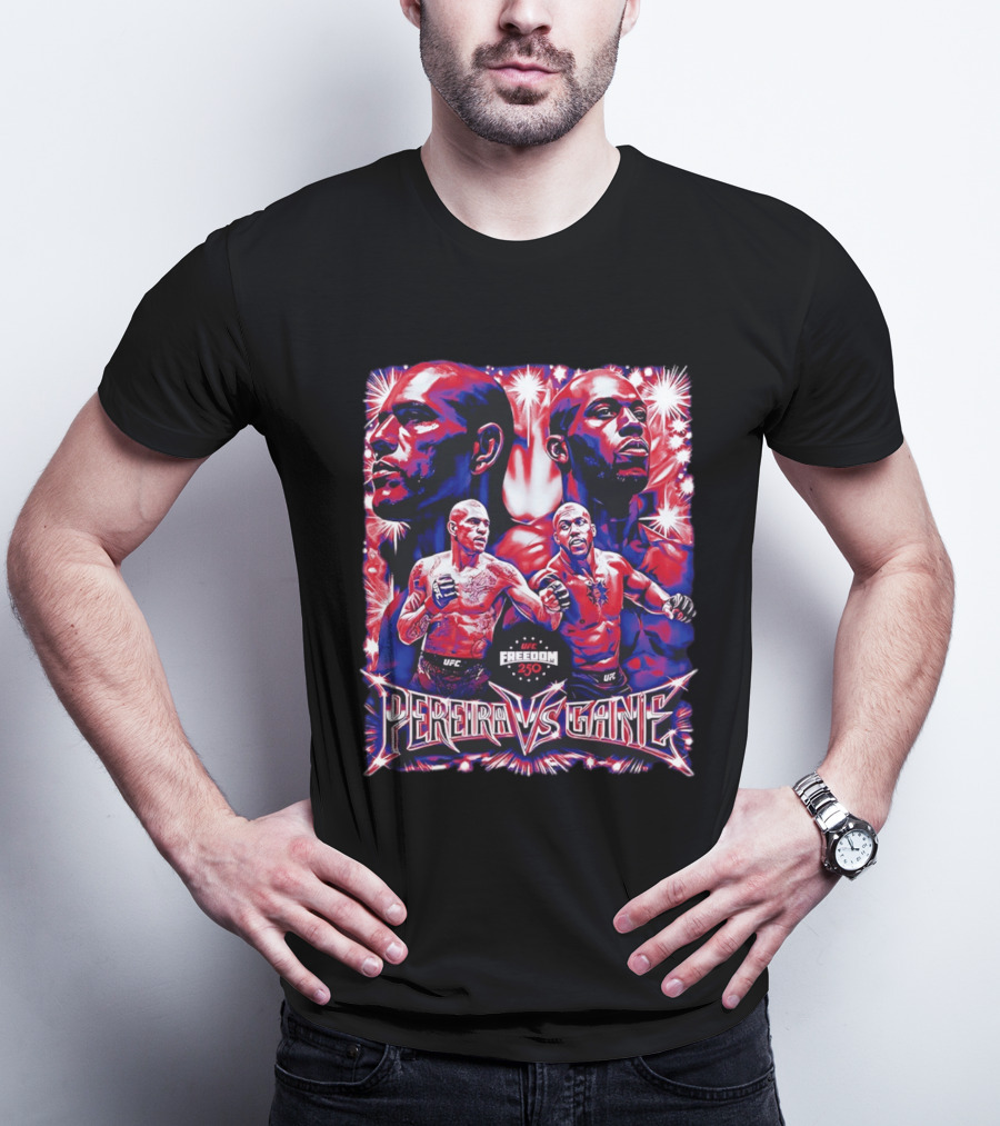 UFC Freedom 250 Pereira Vs Gane Event With Dramatic Fighter Portraits T-Shirt