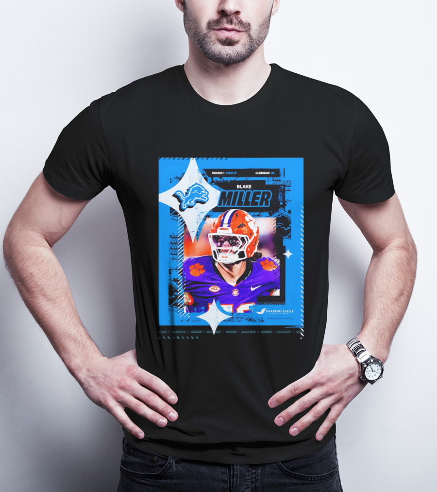 Blake Miller Clemson Round 1 Pick 17 Detroit Lions Tiger Uniform T-Shirt