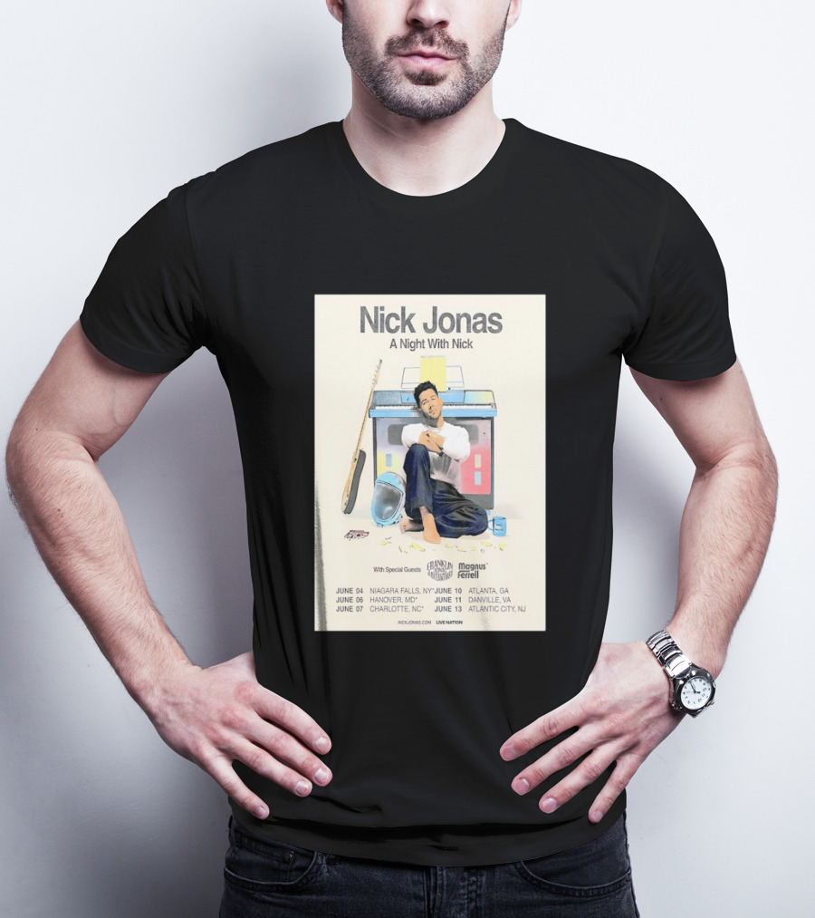 Nick Jonas A Night With Nick Tour 2026 Franklin Jonas Magnus Ferrell Live Nation T-Shirt