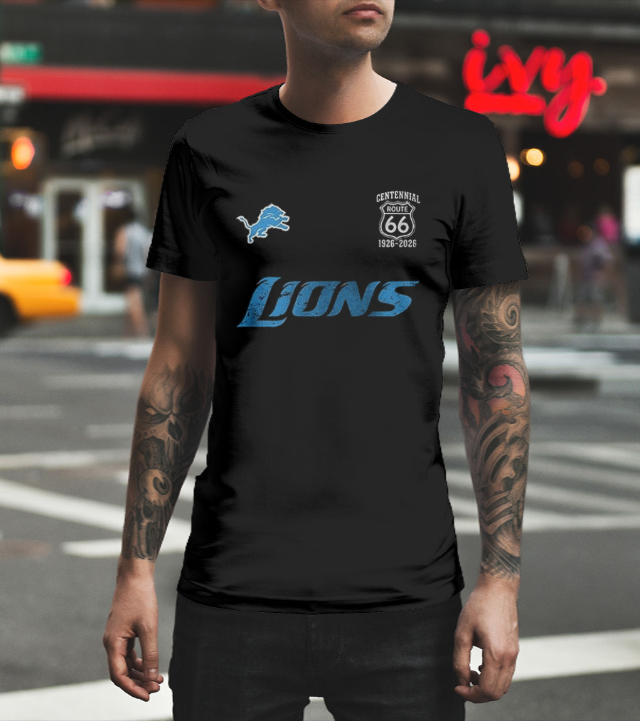 Detroit Lions Centennial Route 66 1926 2026 100th Anniversary T-Shirt