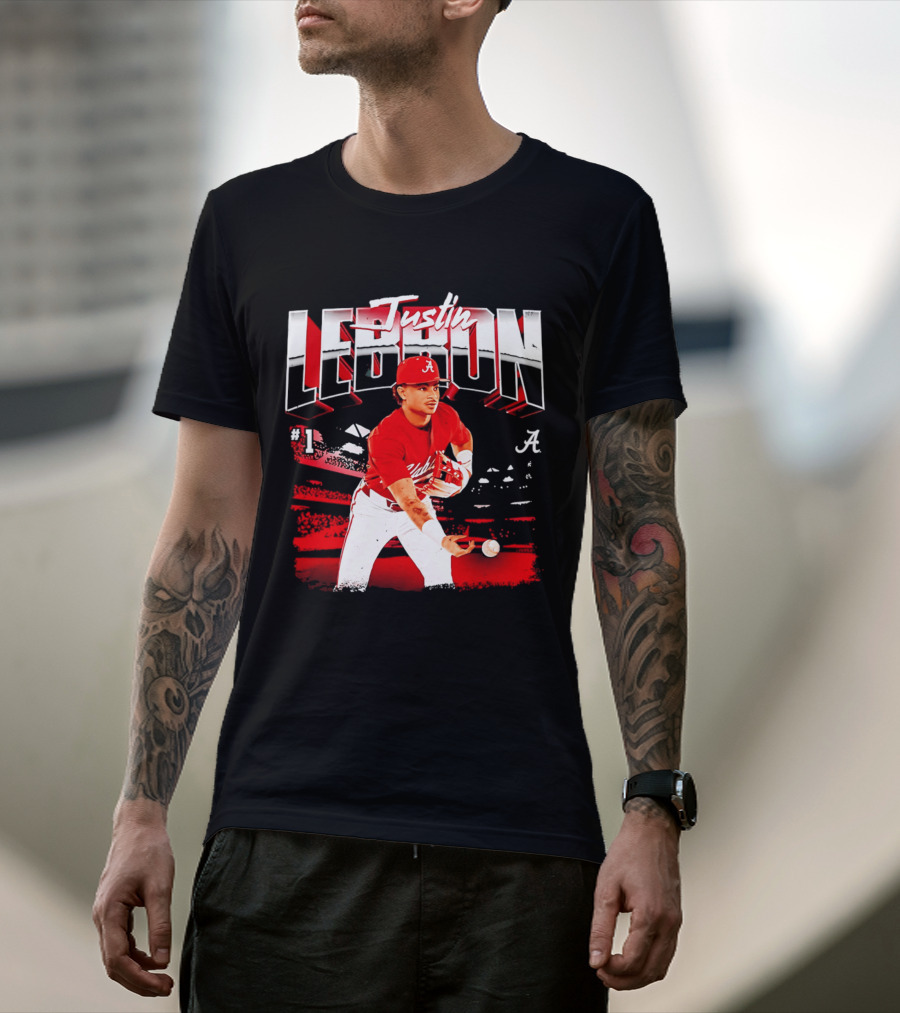 Justin Lebron Alabama Crimson Tide Baseball Player In Action T-Shirt