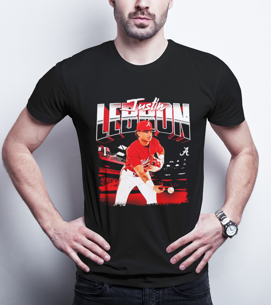 Justin Lebron Alabama Crimson Tide Baseball Player In Action T-Shirt