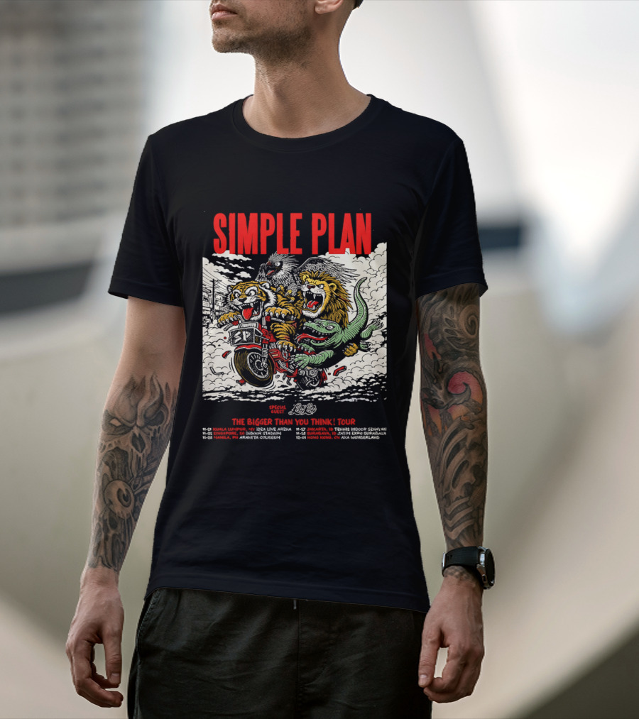 Simple Plan 2024 The Bigger Than You Think Tour Dates Lion And Monster Motocross T-Shirt