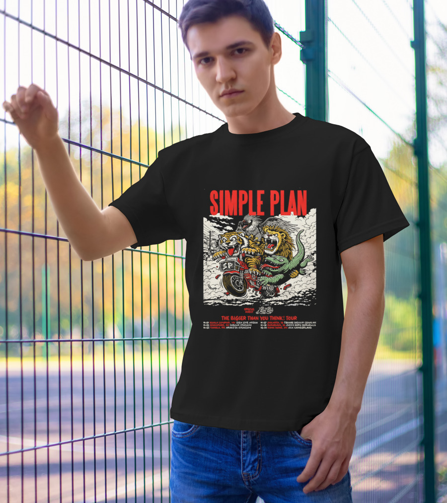 Simple Plan 2024 The Bigger Than You Think Tour Dates Lion And Monster Motocross T-Shirt