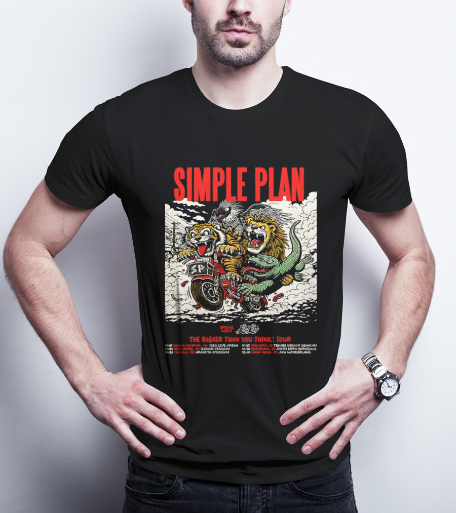 Simple Plan 2024 The Bigger Than You Think Tour Dates Lion And Monster Motocross T-Shirt