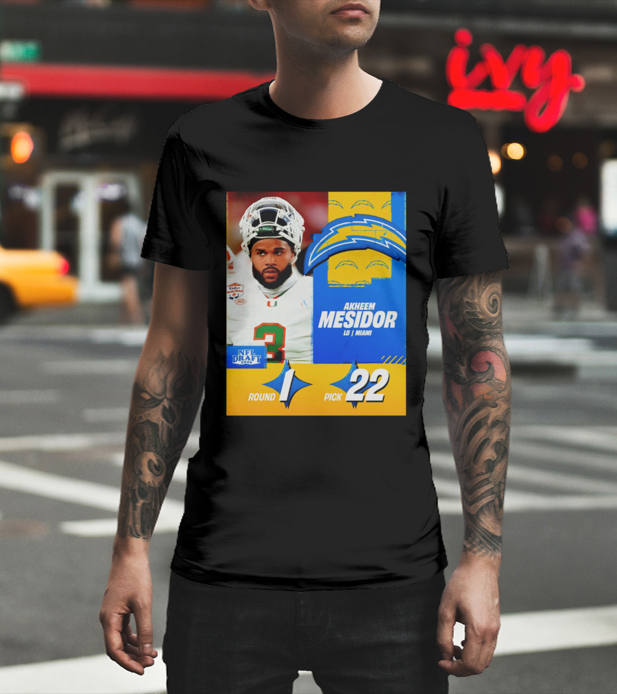 NFL Draft 2026 Los Angeles Chargers Akheem Mesidor Round 1 Pick 22 T-Shirt