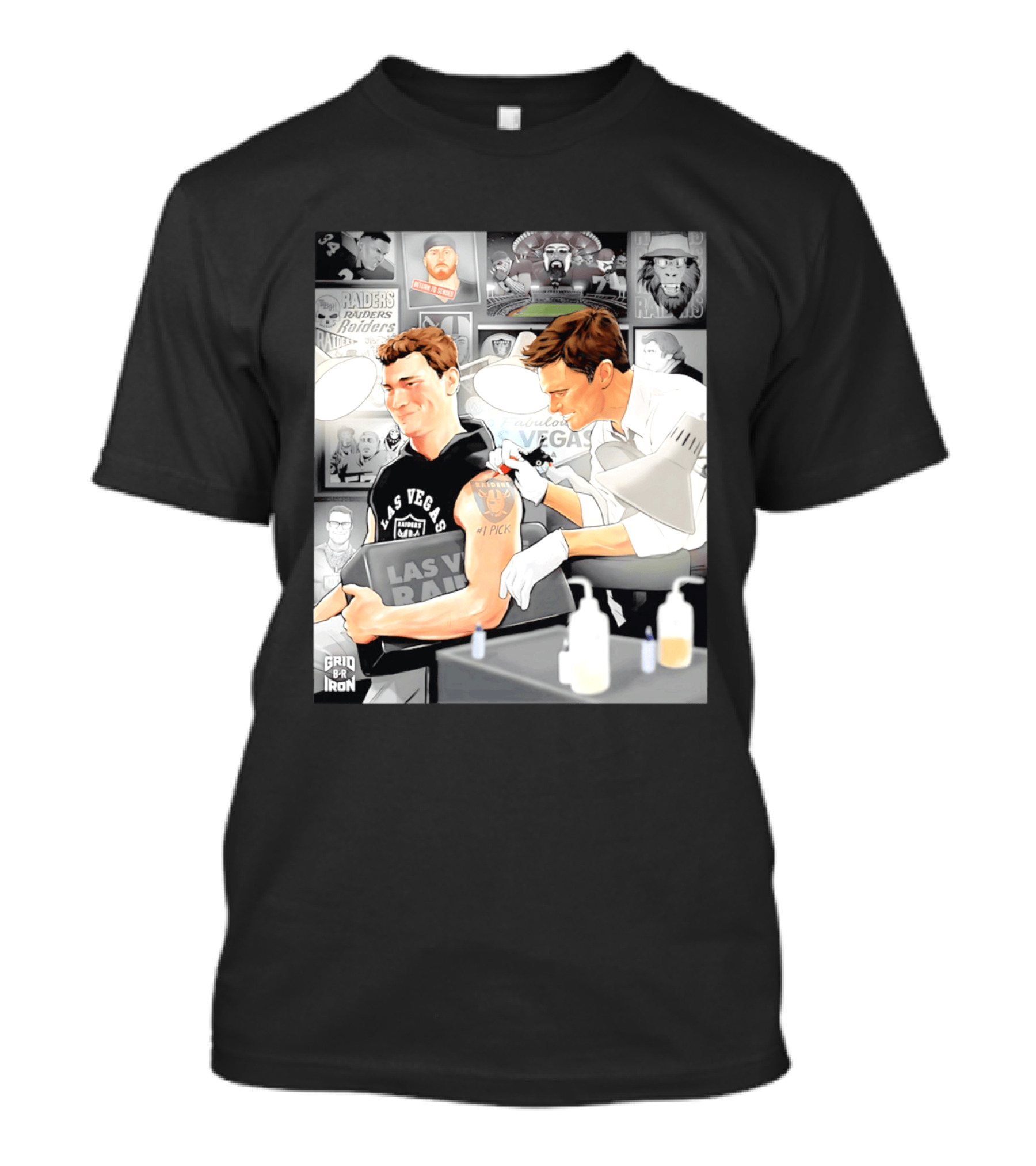 Las Vegas Raiders Fernando Mendoza Tom Brady Tattoo Moment With Raiders Art And Iconic Characters T-Shirt