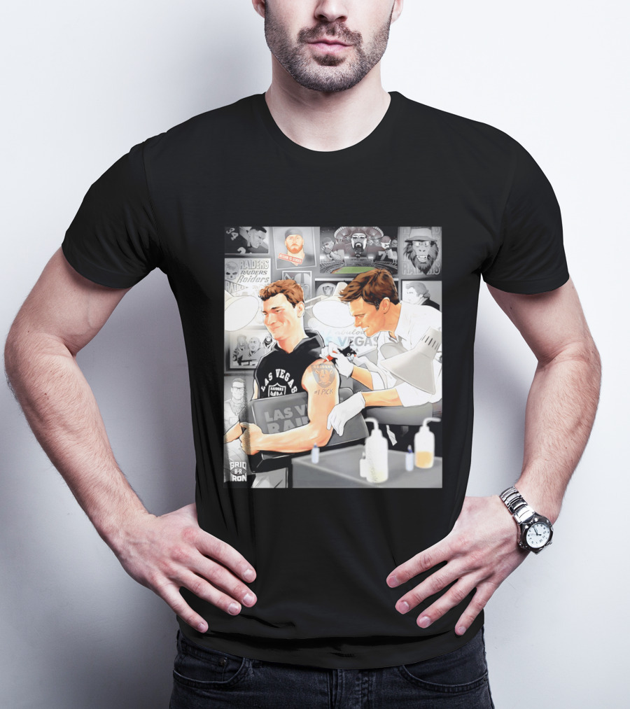 Las Vegas Raiders Fernando Mendoza Tom Brady Tattoo Moment With Raiders Art And Iconic Characters T-Shirt