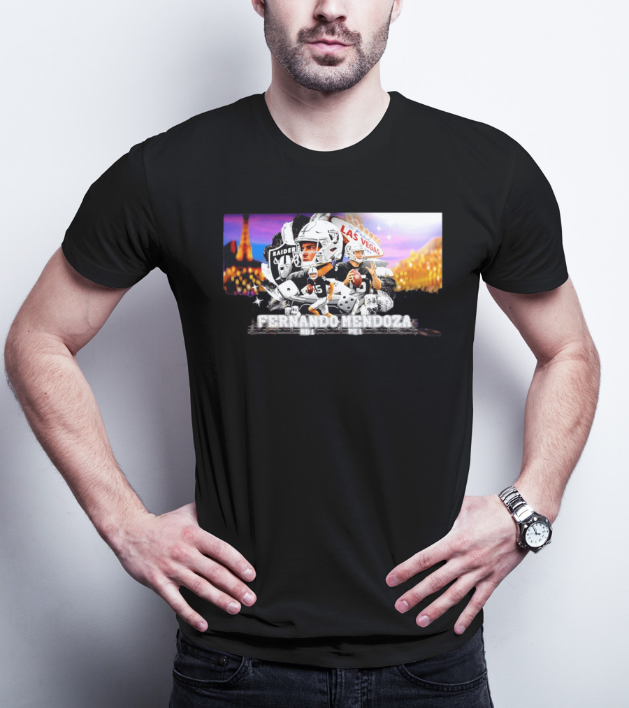 Fernando Mendoza Raiders Las Vegas Lights Casino Dice Football Draft T-Shirt