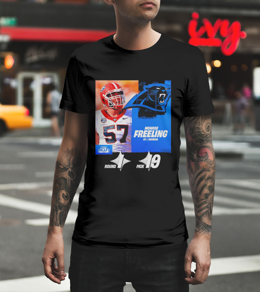 Monroe Freeling Georgia OT Round 1 Pick 19 Carolina Panthers 2026 NFL Draft T-Shirt