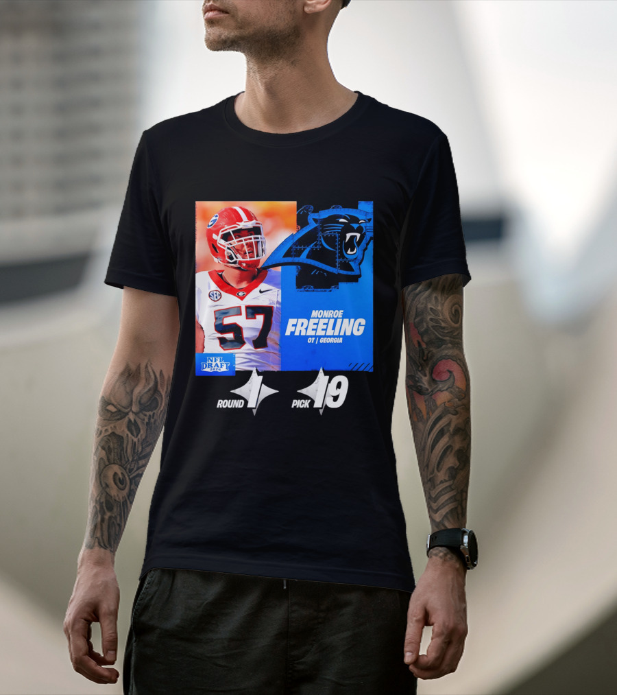 Monroe Freeling Georgia OT Round 1 Pick 19 Carolina Panthers 2026 NFL Draft T-Shirt