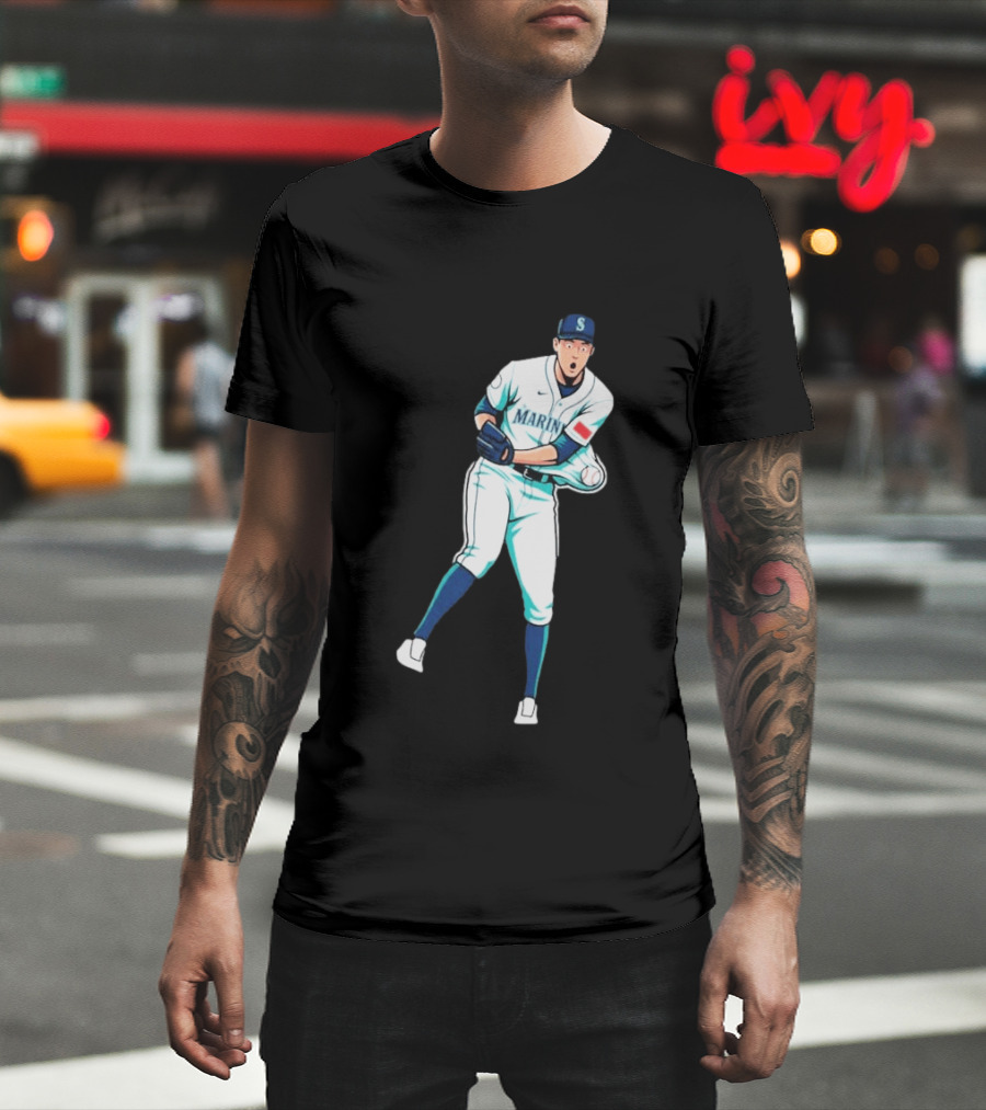 Mariners Gogan Gilbert Baseball Pitcher Action Scene T-Shirt