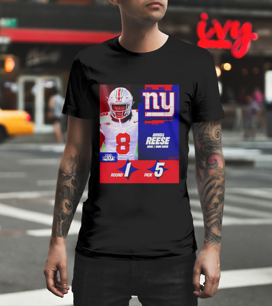 New York Giants NFL Draft 2026 Arvell Reese Ohio State Round 1 Pick 5 T-Shirt