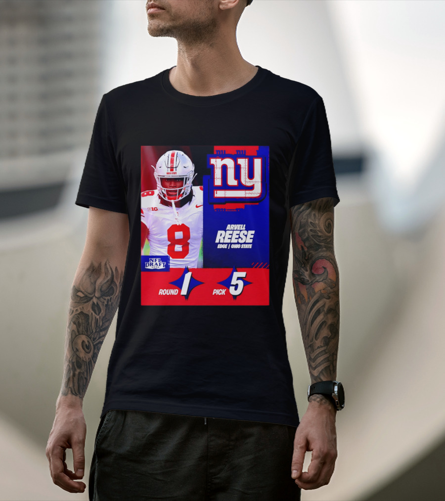 New York Giants NFL Draft 2026 Arvell Reese Ohio State Round 1 Pick 5 T-Shirt