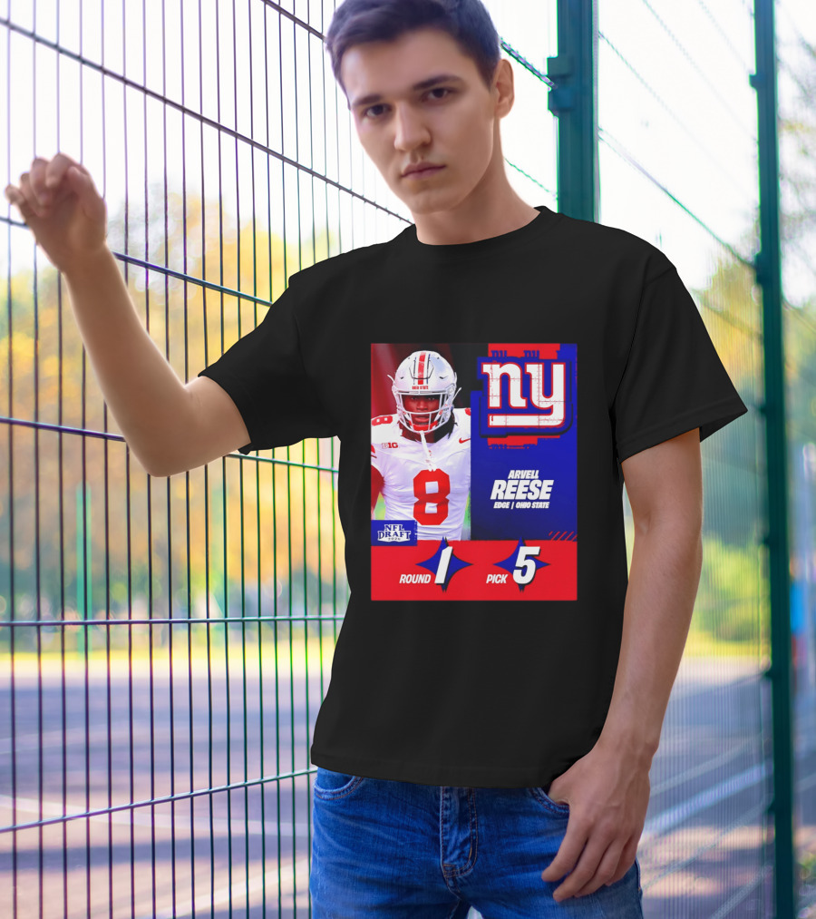 New York Giants NFL Draft 2026 Arvell Reese Ohio State Round 1 Pick 5 T-Shirt