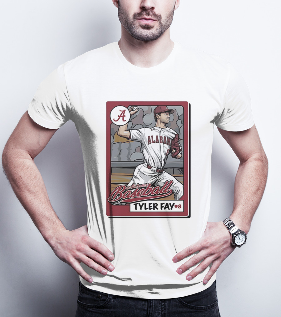 Alabama Crimson Tide Baseball Tyler Fay #8 Cartoon Card T-Shirt