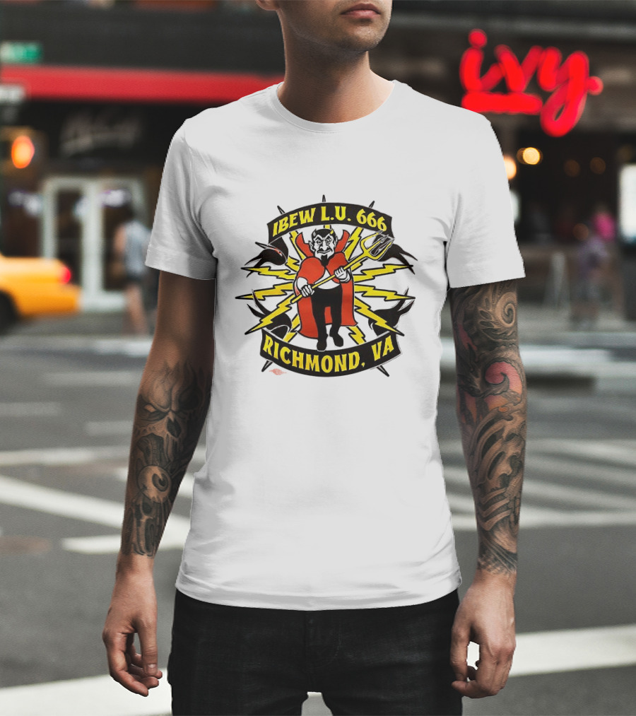 IBEW LU 666 Richmond VA Devil With Pitchfork And Lightning Bolts T-Shirt