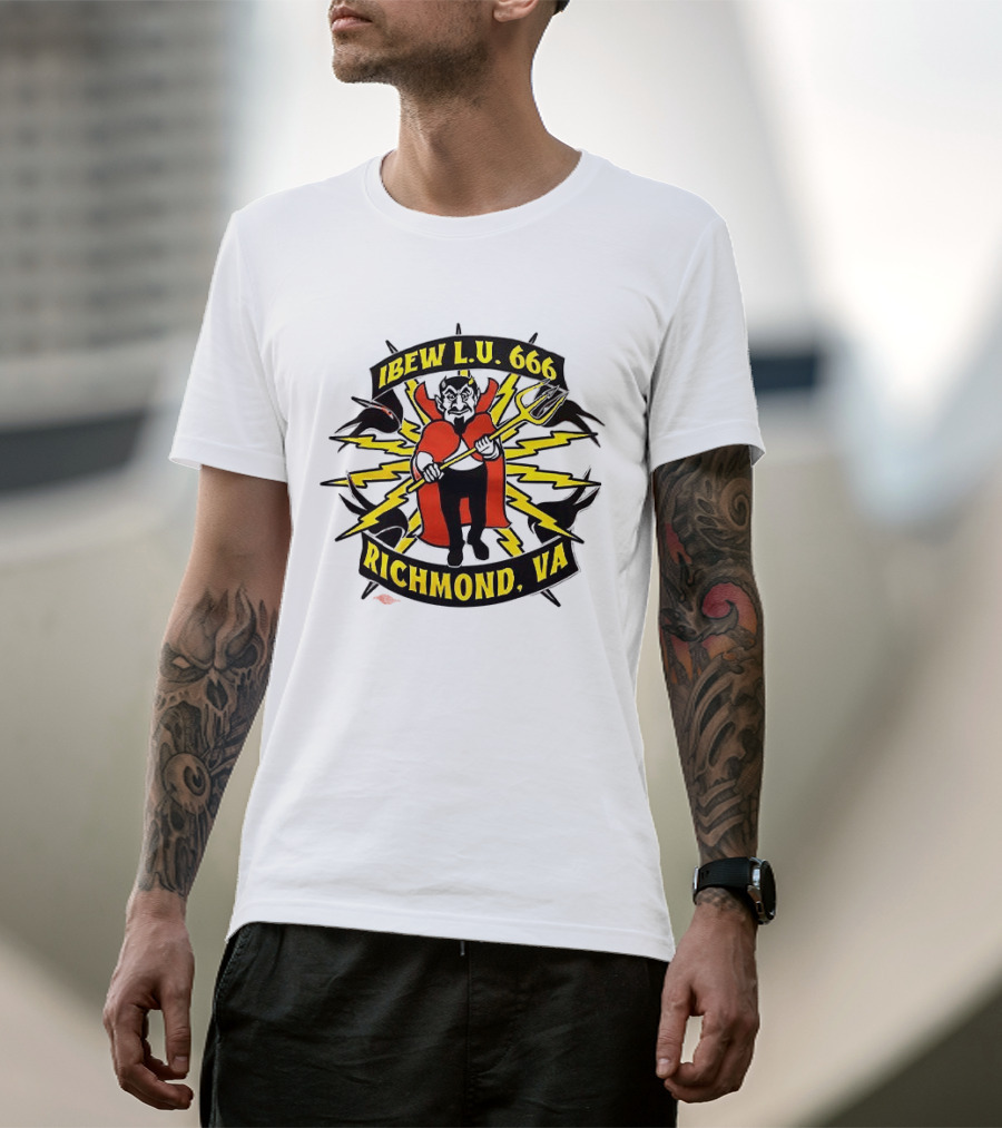 IBEW LU 666 Richmond VA Devil With Pitchfork And Lightning Bolts T-Shirt
