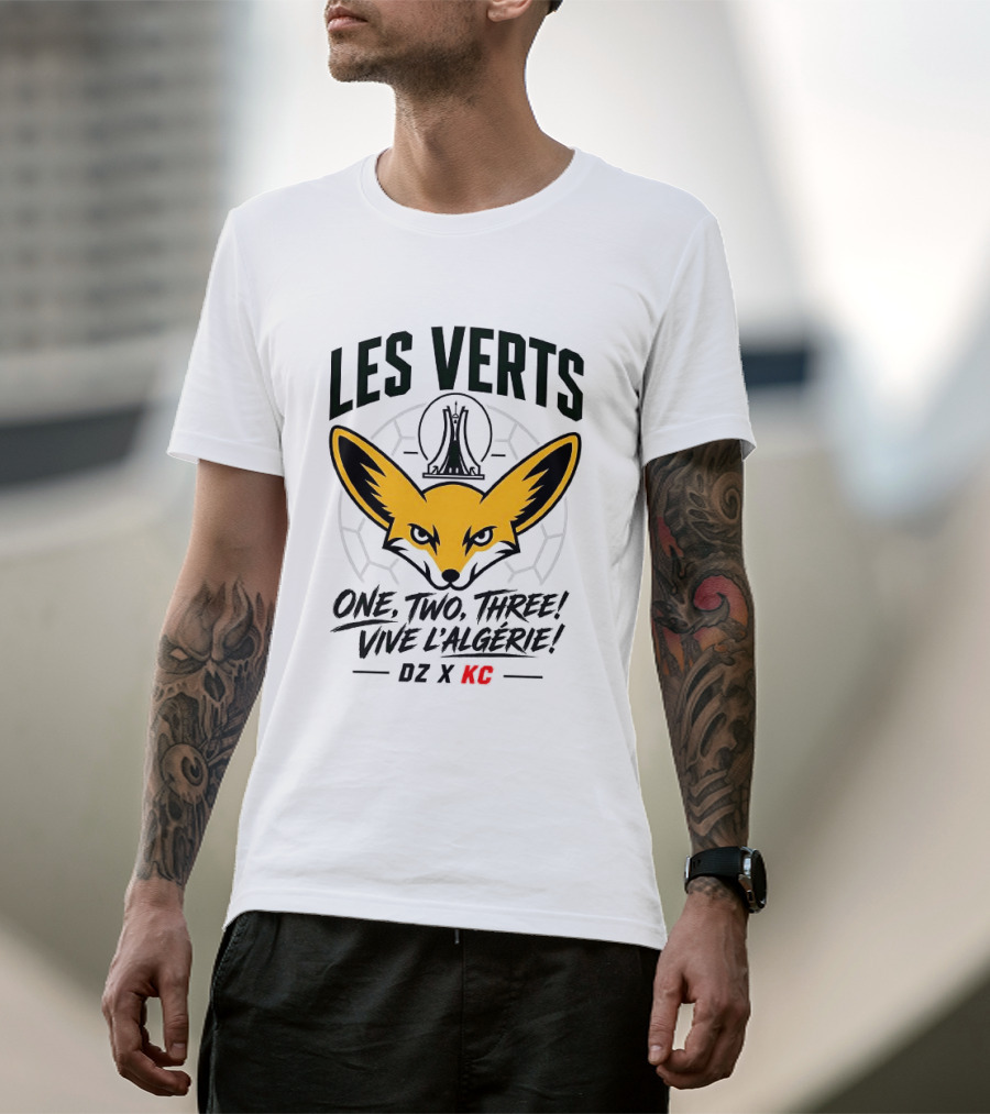 Les Verts One Two Three Vive L'Algérie DZ X KC Fennec Fox Soccer T-Shirt