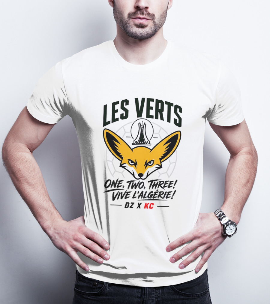 Les Verts One Two Three Vive L'Algérie DZ X KC Fennec Fox Soccer T-Shirt