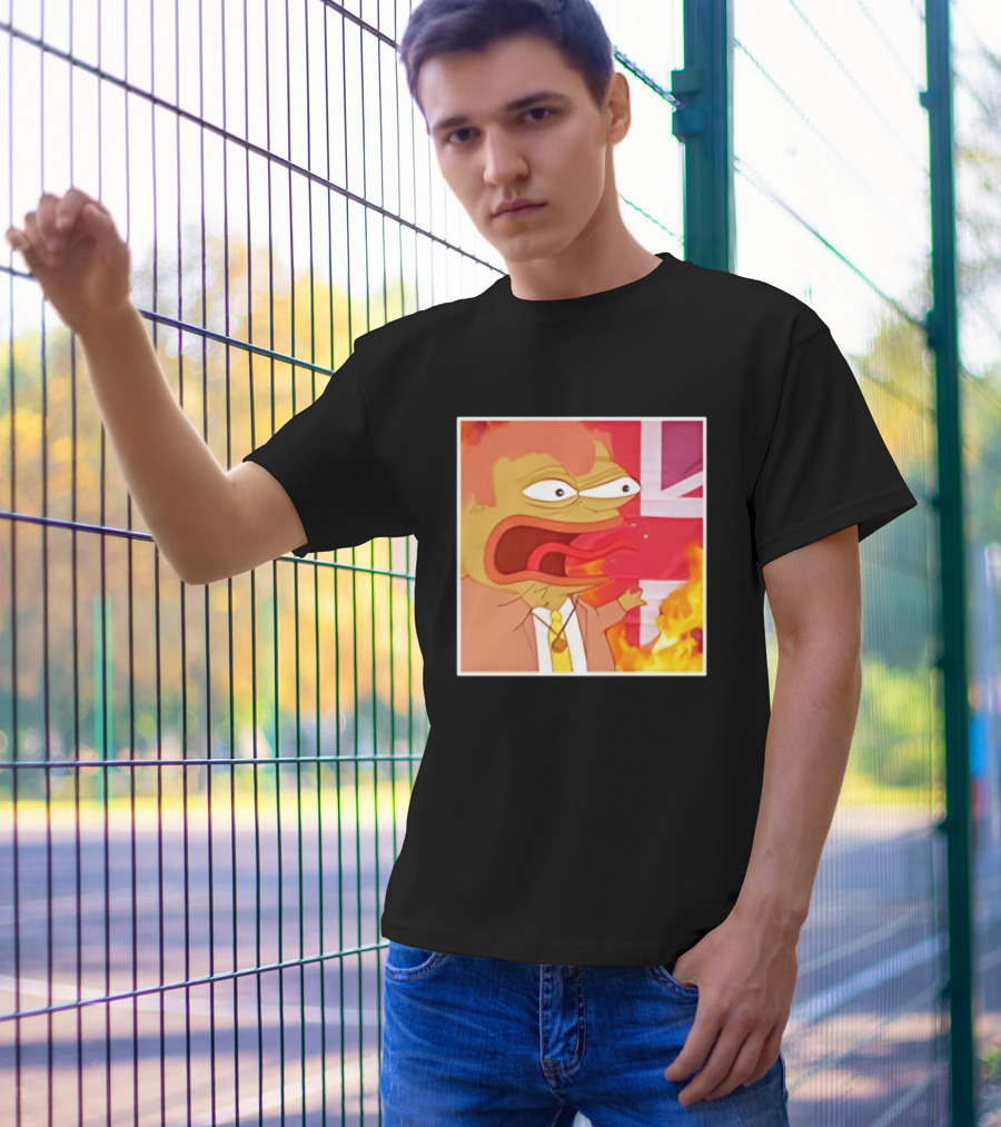 Frog Meme Flaming UK Flag Reaction T-Shirt