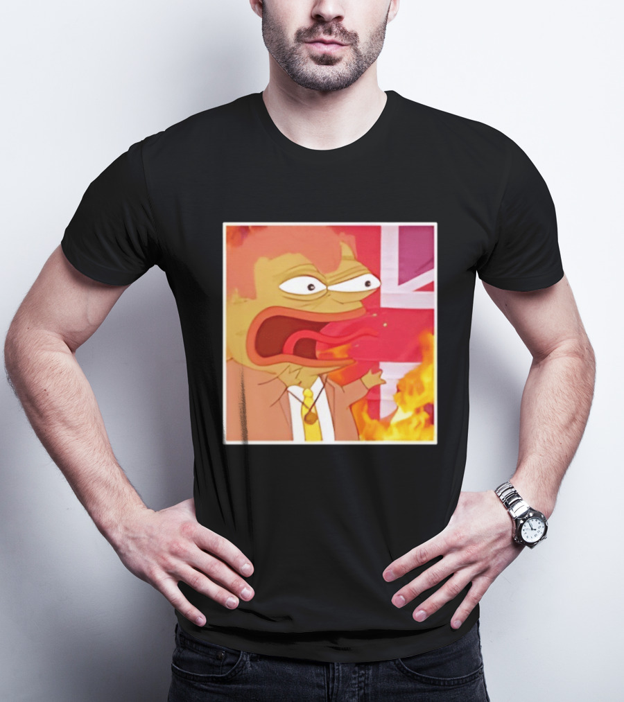 Frog Meme Flaming UK Flag Reaction T-Shirt