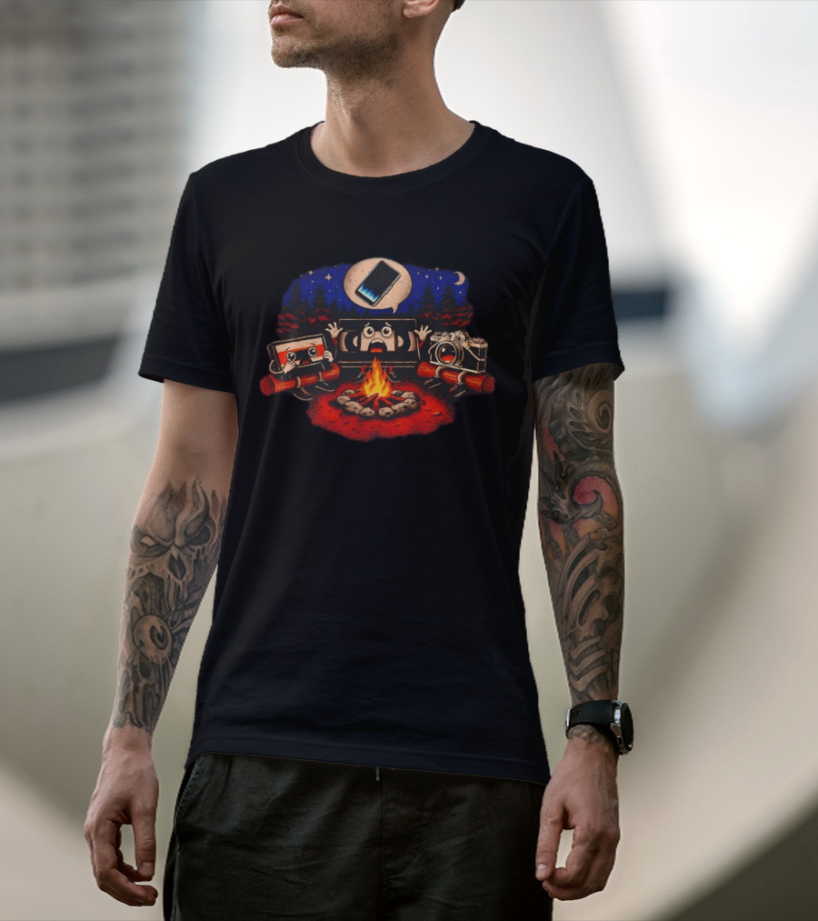 Analog Friends Tape Camera TV Scary Campfire Smartphone Story Night T-Shirt