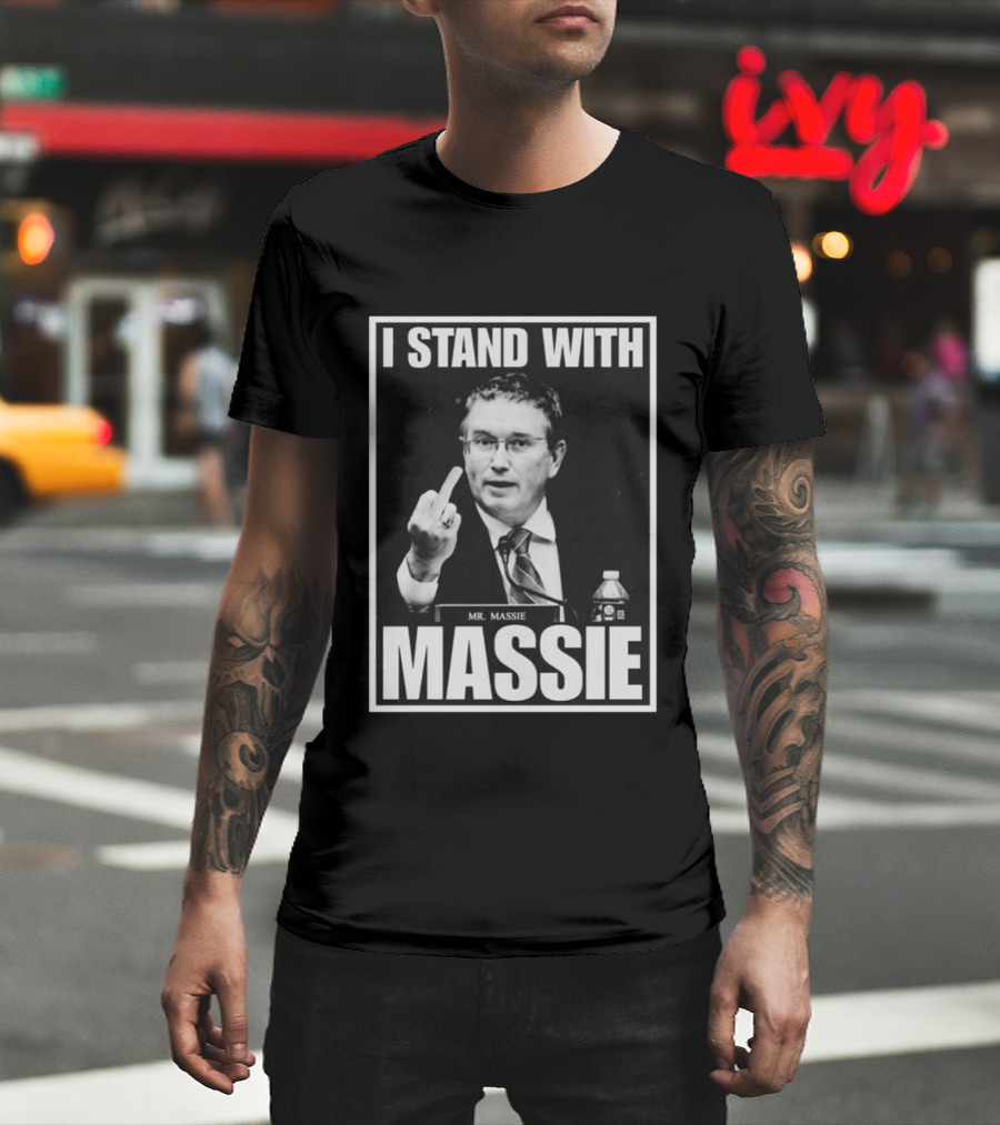 I Stand With Mr. Massie White Bold Text Black T-Shirt