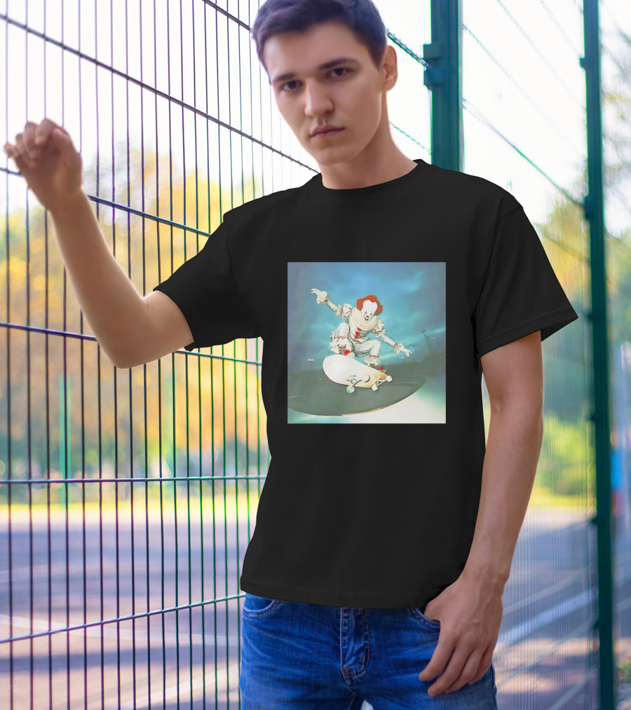 Pennywise Skateboard Night Scene Iconic Clown Performing Skateboarding Trick T-Shirt