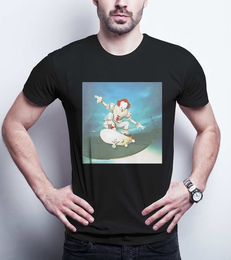 Pennywise Skateboard Night Scene Iconic Clown Performing Skateboarding Trick T-Shirt