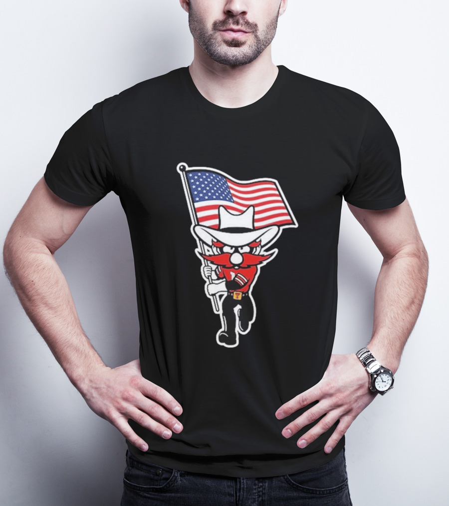 Raider Red American Flag Cowboy Cartoon Running T-Shirt