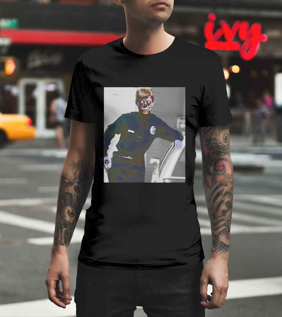 Skeleton Alien Cop They Live 80s Movie Police T-Shirt