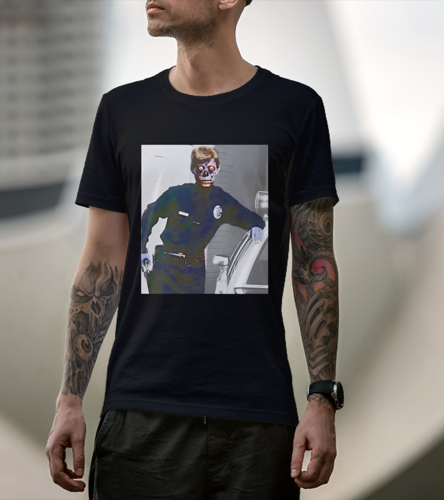 Skeleton Alien Cop They Live 80s Movie Police T-Shirt