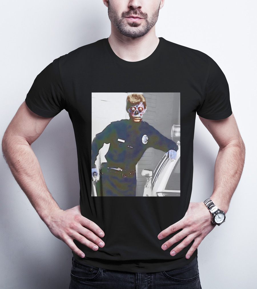 Skeleton Alien Cop They Live 80s Movie Police T-Shirt