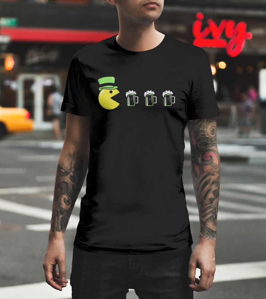 St Pacman's Day St Patrick's Day Beer And Classic Video Game Celebration T-Shirt
