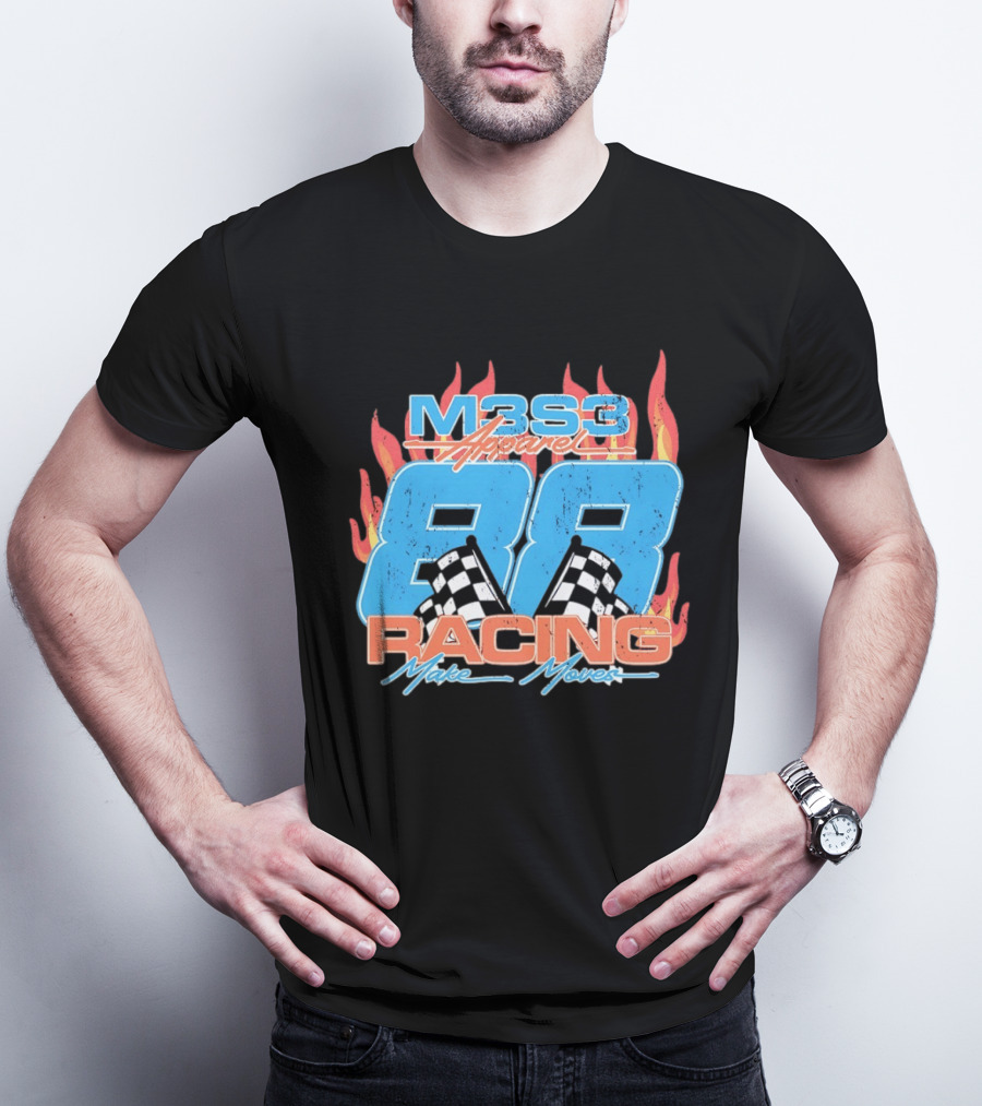 M3S3 Apparel 88 Racing Make Moves Racing Flames Checkered Flags T-Shirt