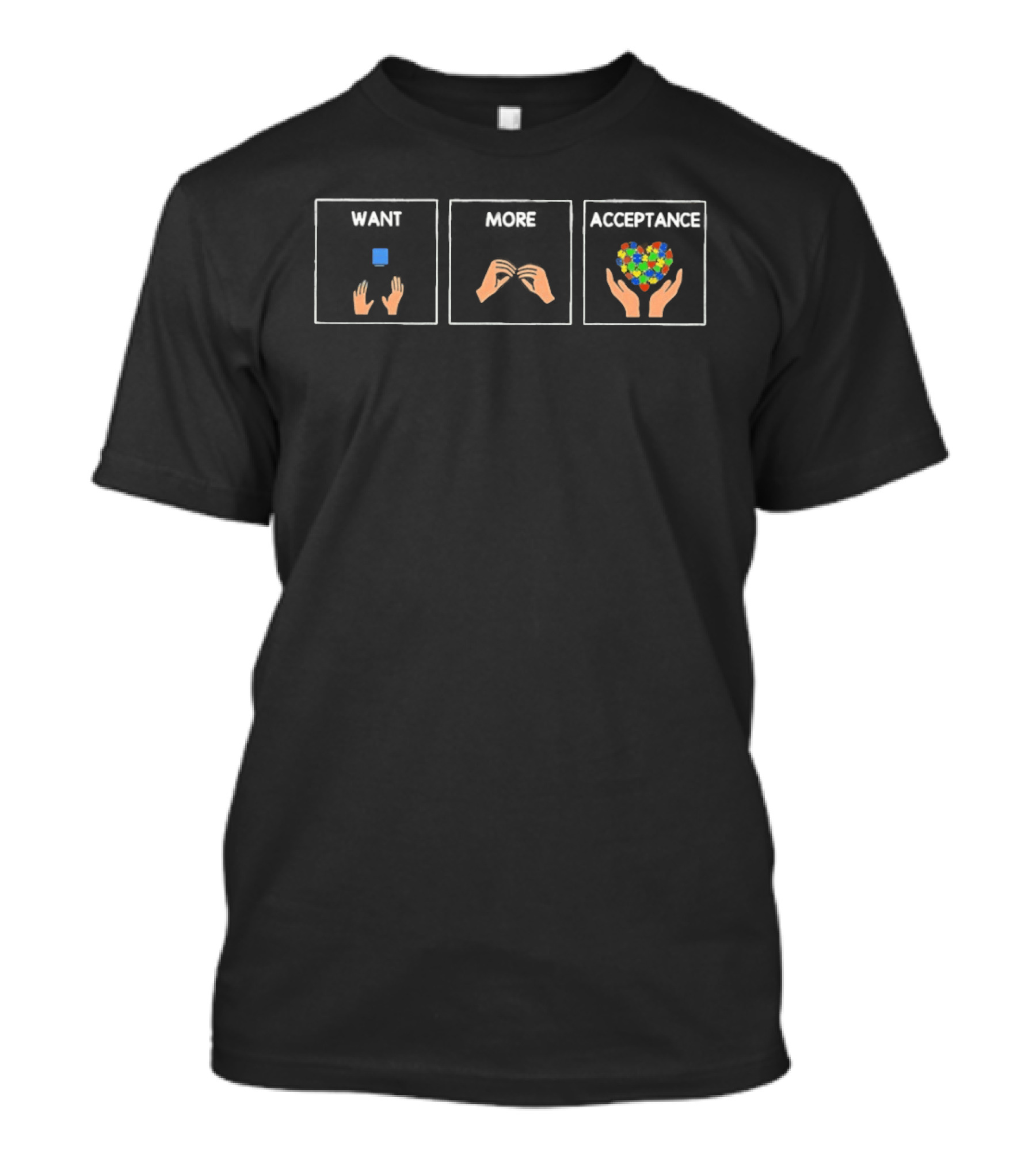 Accept Understand Love Hands Sign With Cube And Puzzle Heart T-Shirt