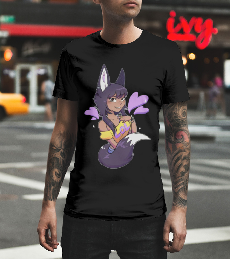 SaraWolf Wolf Girl Lover LOL Purple Hearts Playful Vibes T-Shirt